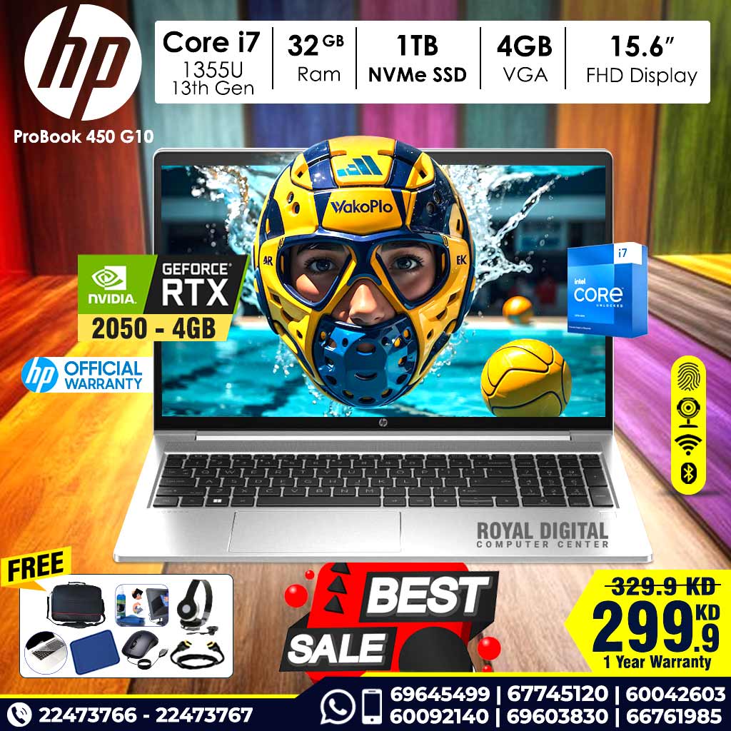 HP ProBook 450 G10 i7-1355U 13th Gen 32GB Ram 1TB SSD 4GB VGA 15.6inch FHD